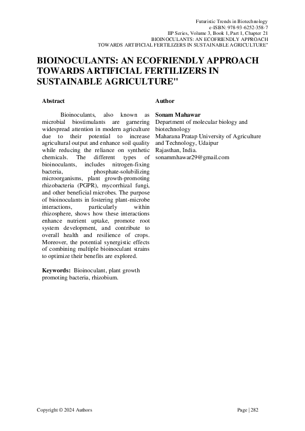 (PDF) Bioinoculants: An Ecofriendly Approach Towards Artificial Fertilizers in Sustainable ...