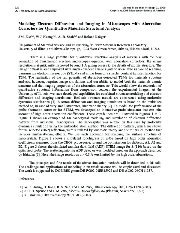 (PDF) Modeling Electron Diffraction and Imaging in Microscopes with Aberration Correctors for ...