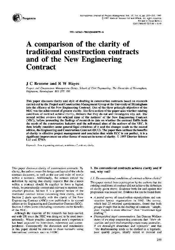 (PDF) A comparison of the clarity of traditional construction contracts ...