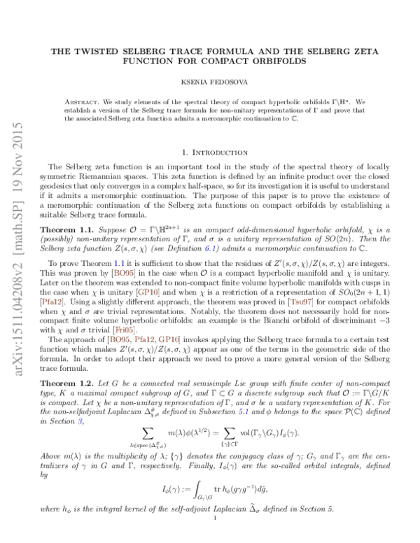 (PDF) The twisted Selberg trace formula and the Selberg zeta function ...