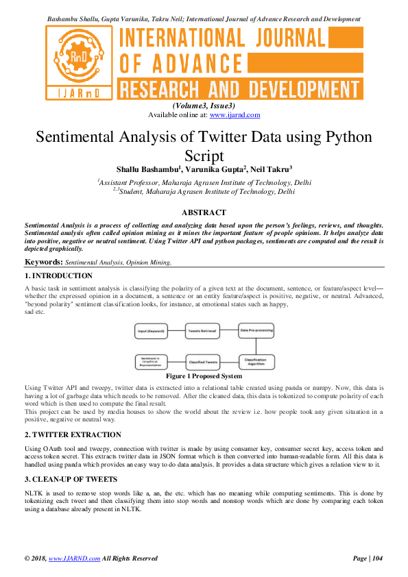 Pdf Sentimental Analysis On Twitter Data Using Python Script