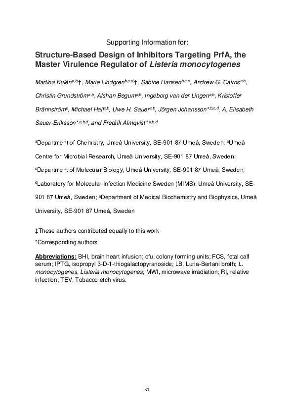 (PDF) Structure-based design of inhibitors targeting PrfA, the master virulence regulator in ...