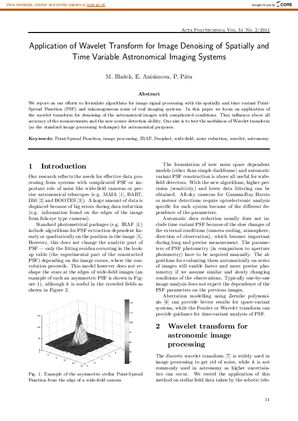 (PDF) Application of Wavelet Transform for Image Denoising of Spatially and Time Variable ...
