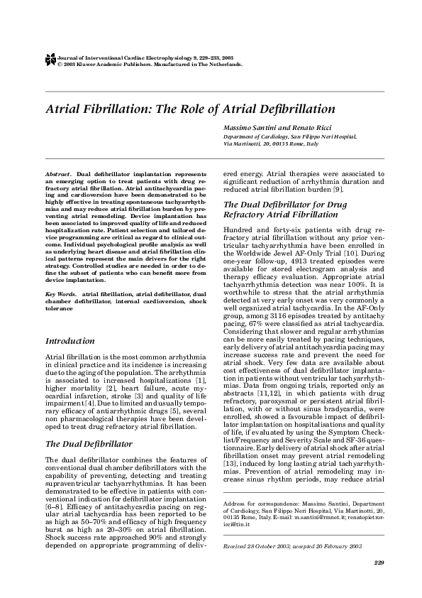 (PDF) Atrial Fibrillation: The Role of Atrial Defibrillation