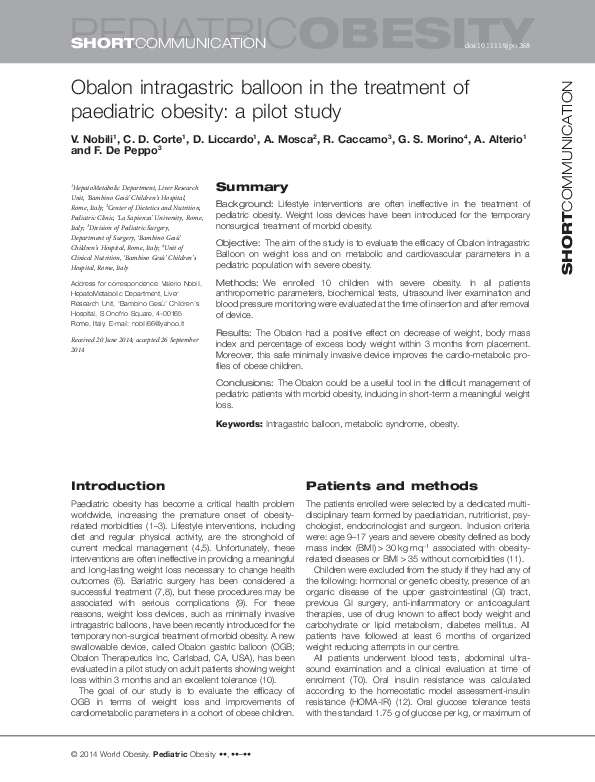 (PDF) Obalon intragastric balloon in the treatment of paediatric ...