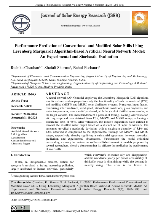 (PDF) Performance Prediction of Conventional and Modified Solar Stills Using Levenberg Marquardt ...