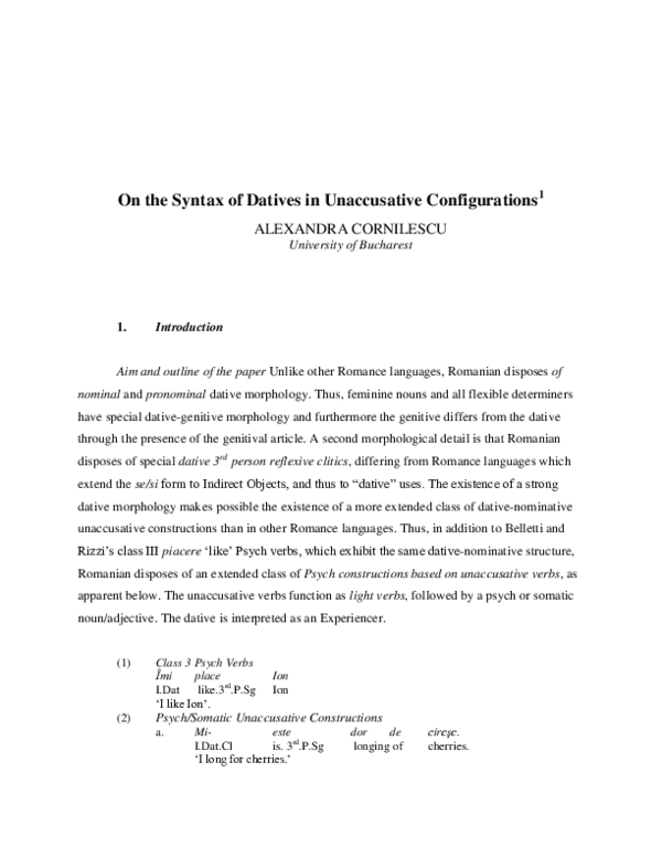(PDF) On the syntax of datives in unaccusative configurations