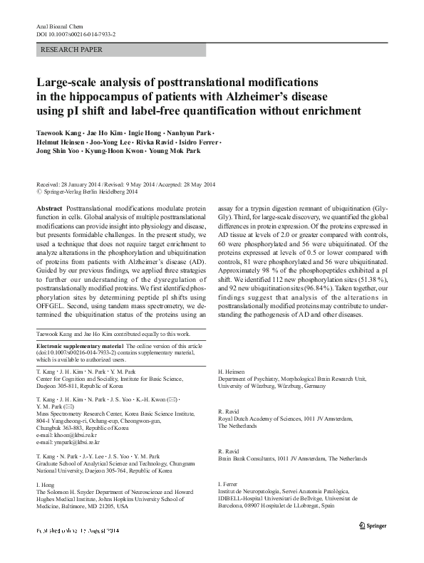 (PDF) Large-scale analysis of posttranslational modifications in the hippocampus of patients ...