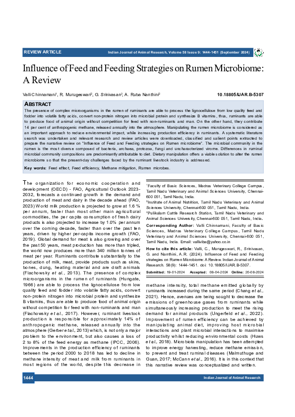 (PDF) Influence of Feed and Feeding Strategies on Rumen Microbiome: A Review