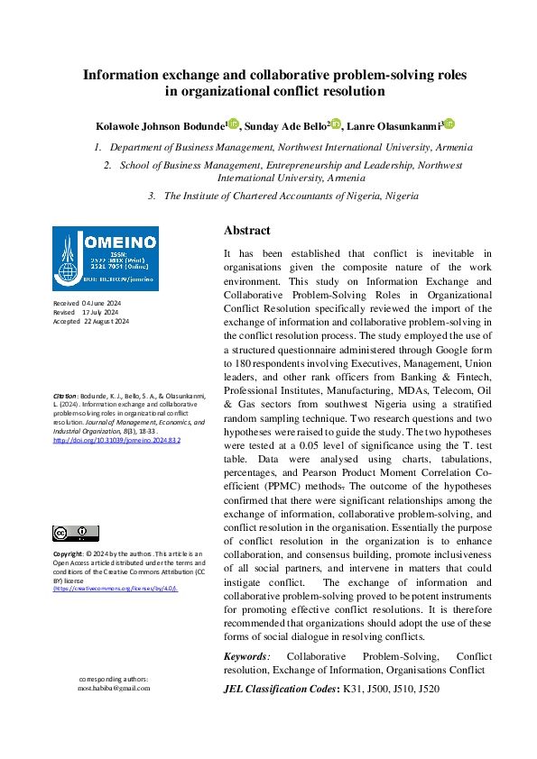 (PDF) Information exchange and collaborative problem-solving roles in organizational conflict ...
