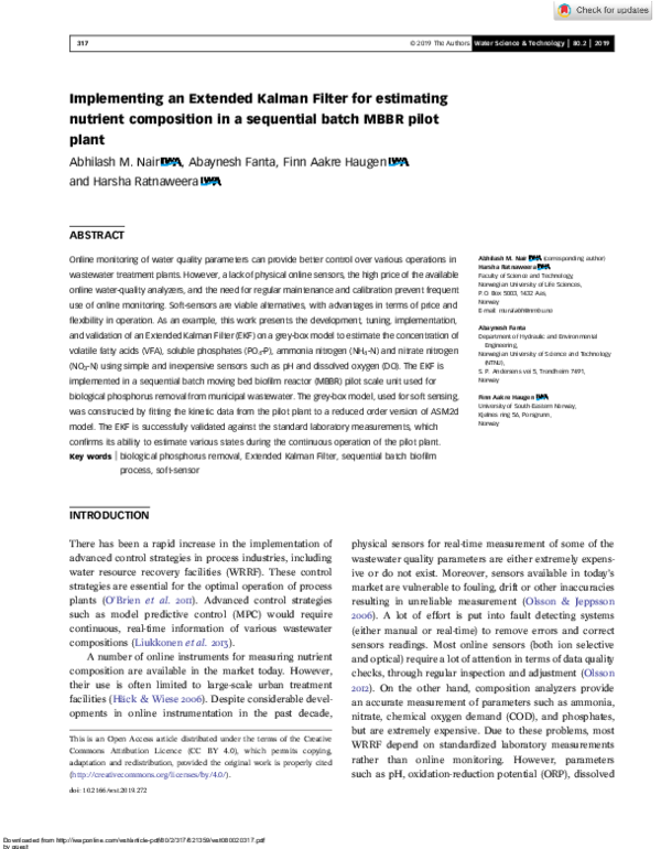 (PDF) Implementing an Extended Kalman Filter for estimating nutrient ...