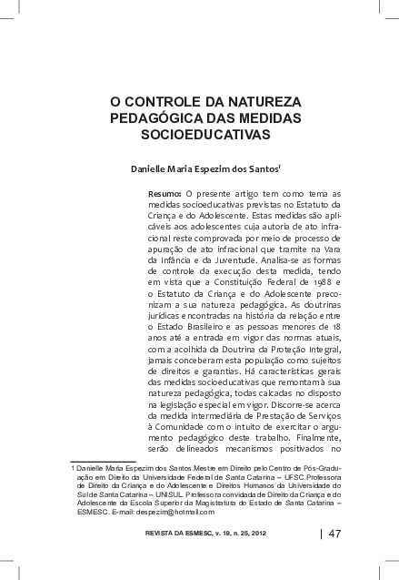 (PDF) O controle da natureza pedagógica das medidas socioeducativas