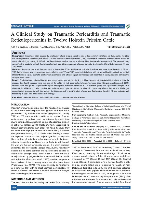 (PDF) Differentiating Traumatic Pericarditis and Reticuloperitonitis in ...