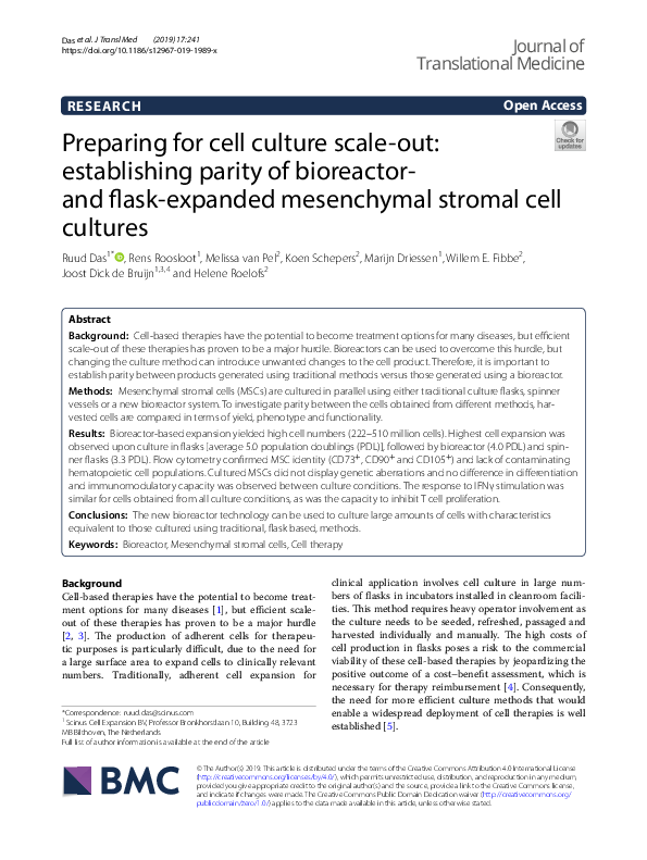 (PDF) Preparing for cell culture scale-out: establishing parity of ...