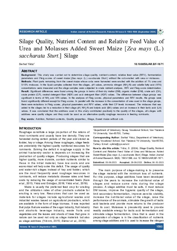 (PDF) Silage Quality, Nutrient Content and Relative Feed Value of Urea ...