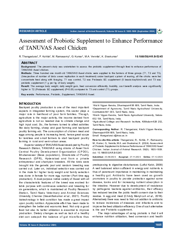 (PDF) Assessment of Probiotic Supplement to Enhance Performance of ...