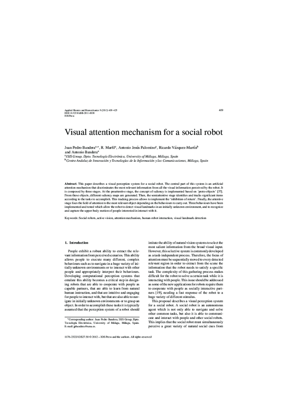 (PDF) Visual attention mechanism for a social robot