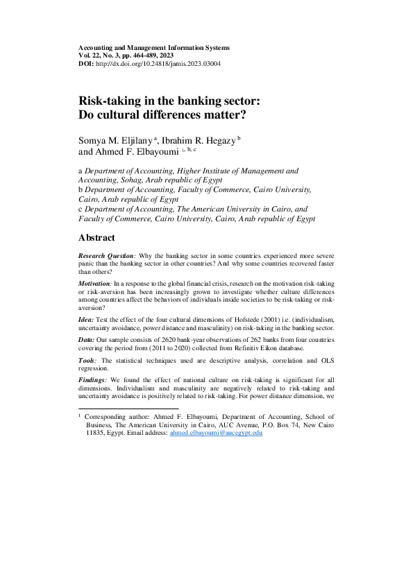(PDF) Risk-taking in the banking sector: Do cultural differences matter?