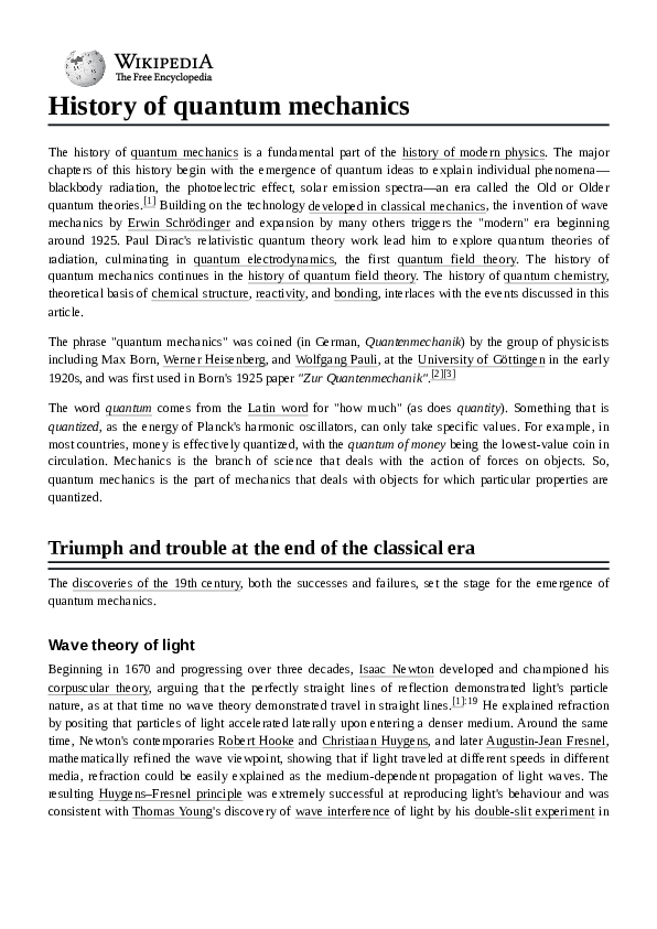 (PDF) History of quantum mechanics