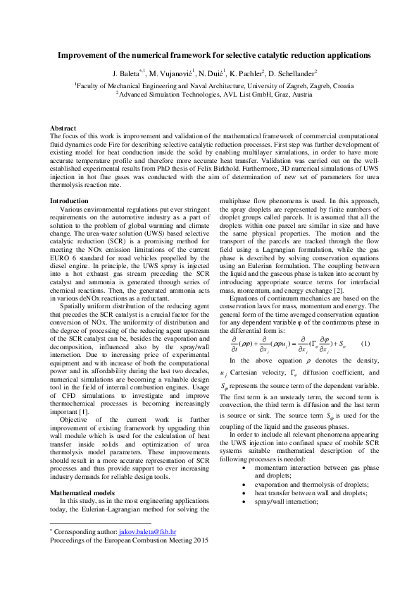 (PDF) Improvement of the numerical framework for selective catalytic reduction applications