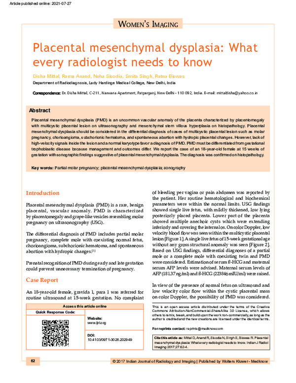 (PDF) Placental mesenchymal dysplasia: What every radiologist needs to know
