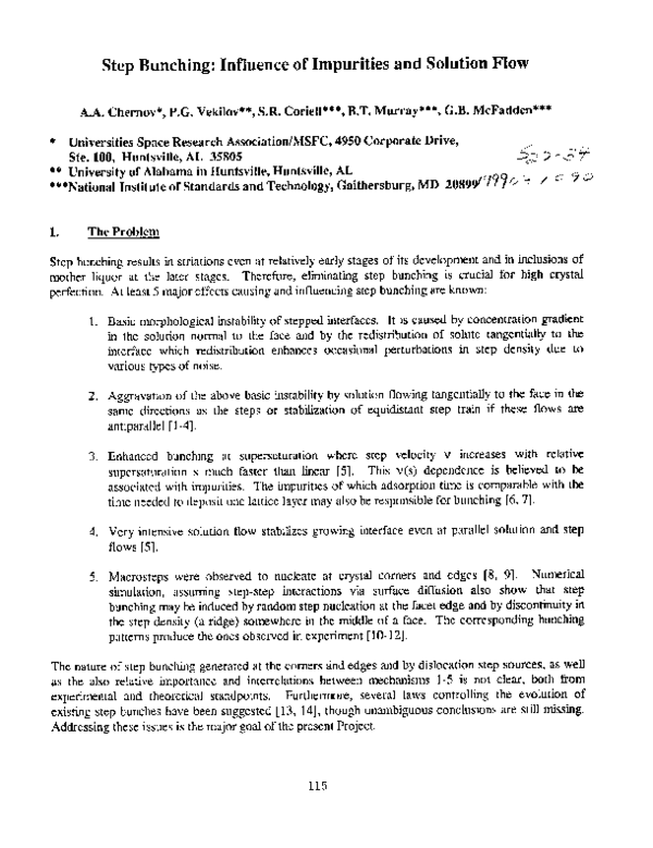 (PDF) Step Bunching: Influence of Impurities and Solution Flow