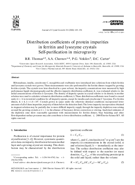 (PDF) Distribution coefficients of protein impurities in ferritin and ...