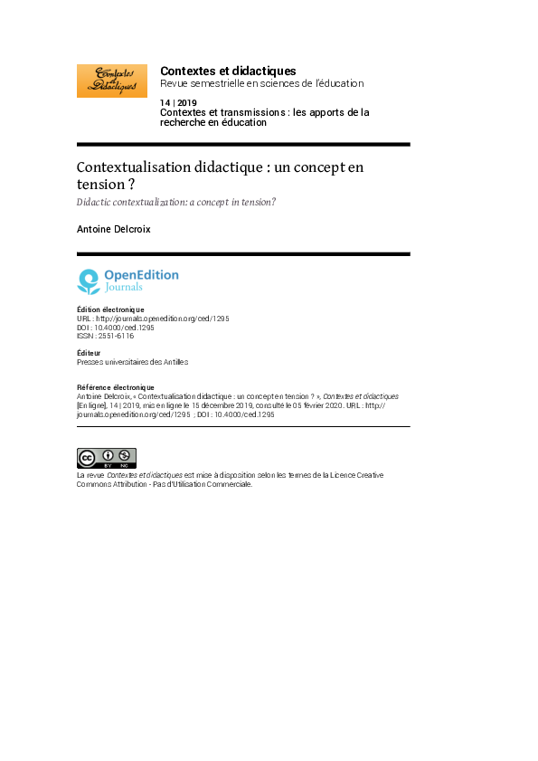 (PDF) Didactic contextualization: a concept in tension?