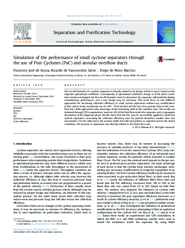 (PDF) Simulation of the performance of small cyclone separators through ...