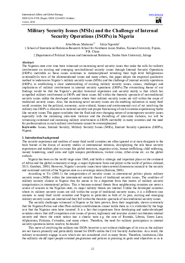 (PDF) Military Security Issues (MSIs) and the Challenge of Internal ...