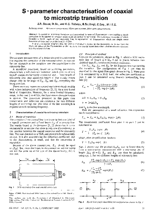 (PDF) S-parameter characterisation of coaxial to microstrip transition