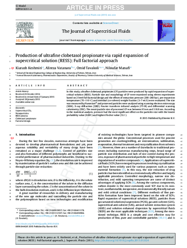 (PDF) Production of ultrafine clobetasol propionate via rapid expansion ...