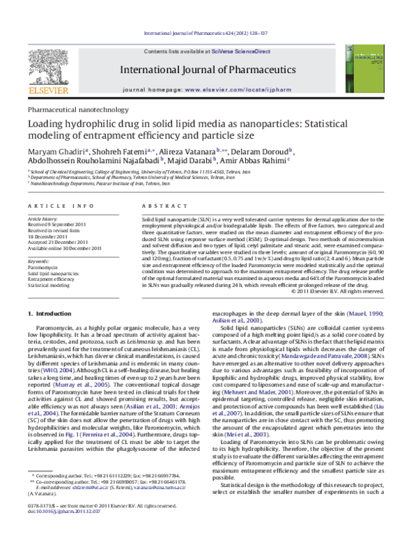 (PDF) Loading hydrophilic drug in solid lipid media as nanoparticles ...