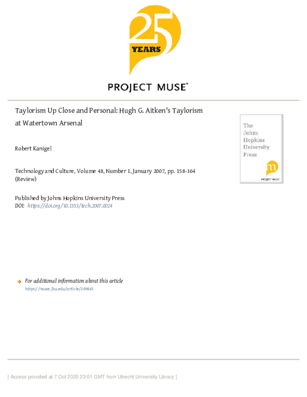 (PDF) Taylorism Up Close and Personal: Hugh G. Aitken's Taylorism at ...