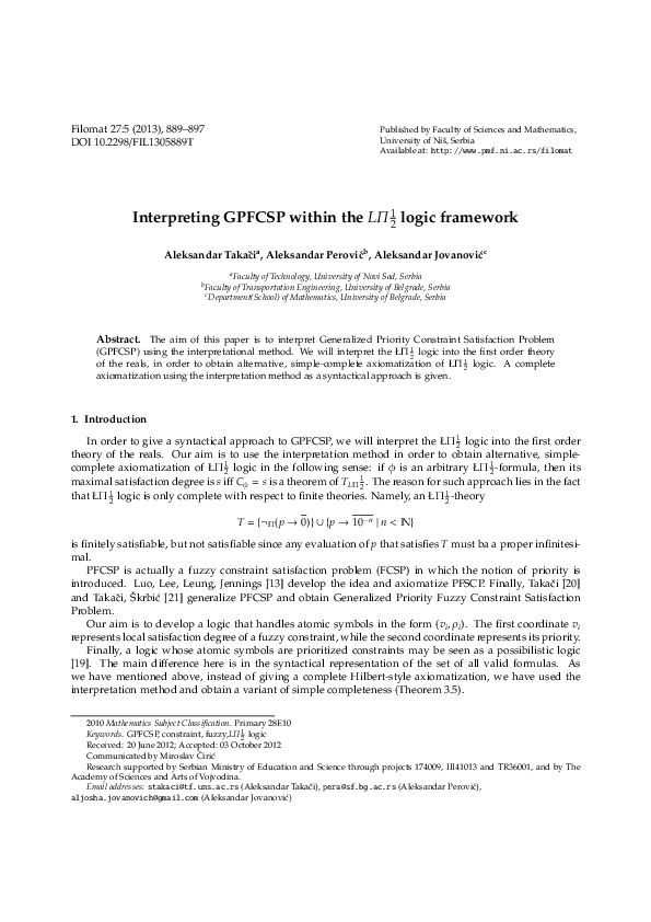 (PDF) Interpreting GPFCSP within the LΠ ½ logic framework