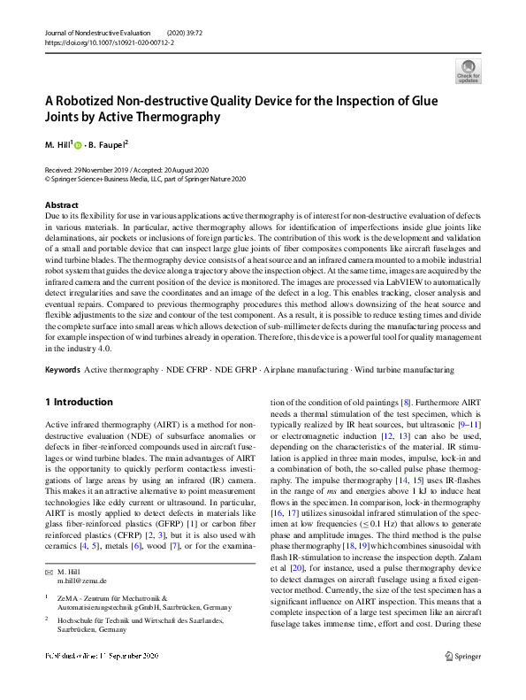 (PDF) A Robotized Non-destructive Quality Device for the Inspection of ...