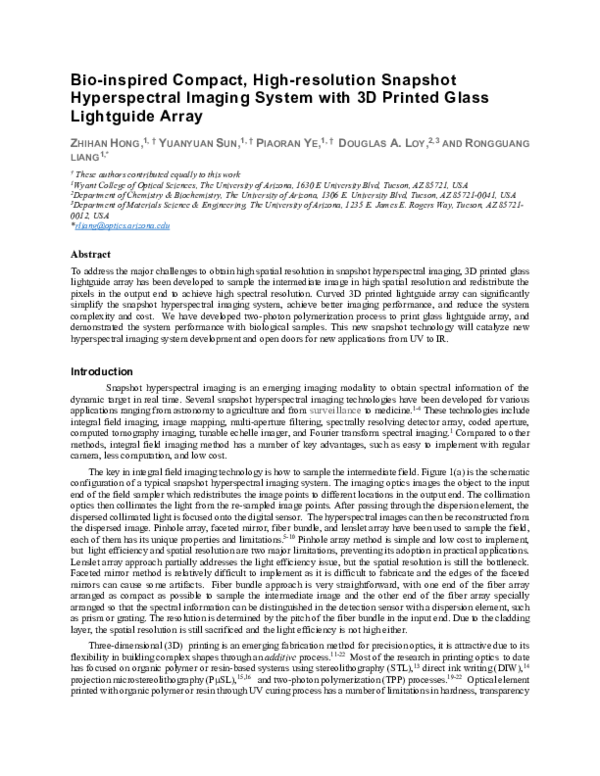 (PDF) Bio‐Inspired Compact, High‐Resolution Snapshot Hyperspectral Imaging System with 3D ...