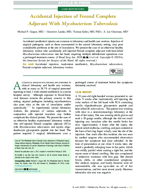 (PDF) Accidental Injection of Freund Complete Adjuvant With ...