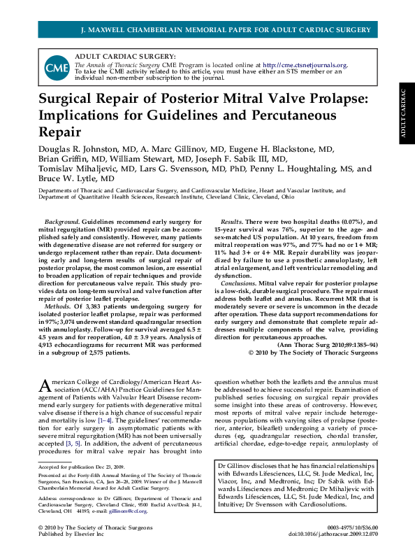 (PDF) Surgical Repair of Posterior Mitral Valve Prolapse: Implications ...