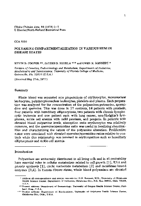 (PDF) Polyamine compartmentalization in various human disease states