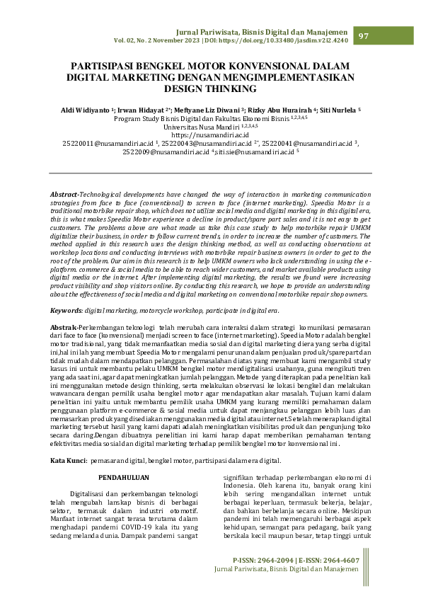 (PDF) Partisipasi Bengkel Motor Konvensional Dalam Digital Marketing Dengan Mengimplementasikan ...