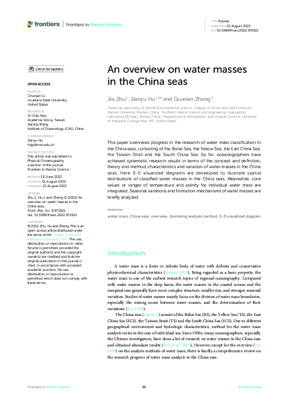 (PDF) An overview on water masses in the China seas