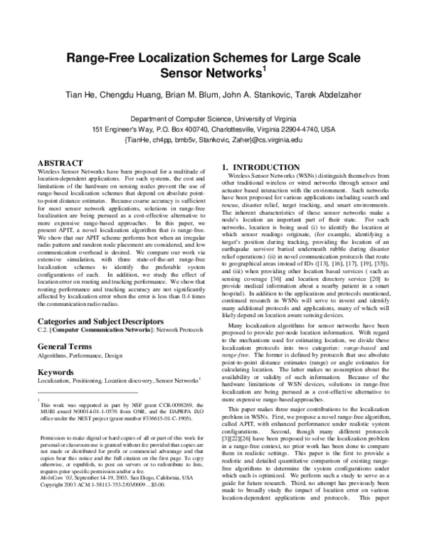 (PDF) Range-free localization schemes for large scale sensor networks