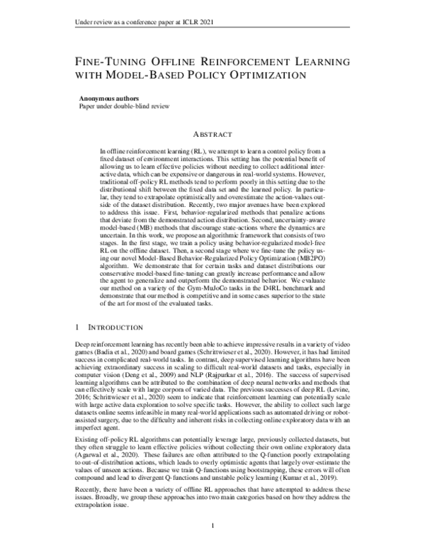 (PDF) Fine-Tuning Offline Reinforcement Learning with Model-Based Policy Optimization