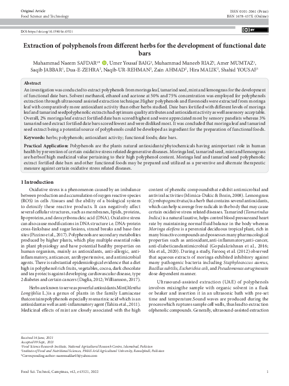 (PDF) Extraction of polyphenols from different herbs for the development of functional date bars
