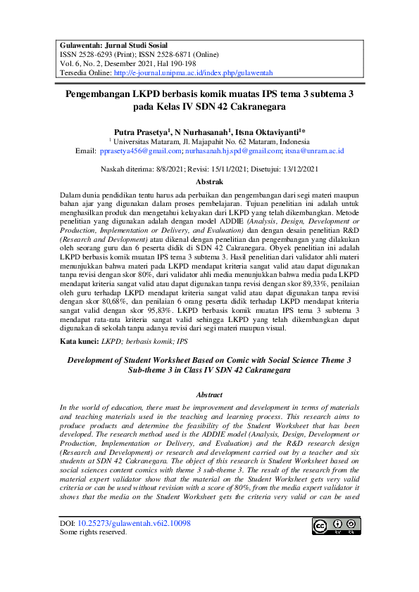 (PDF) Pengembangan LKPD Berbasis Komik Muatan IPS Tema 3 Subtema 3 pada Kelas IV SDN 42 Cakranegara
