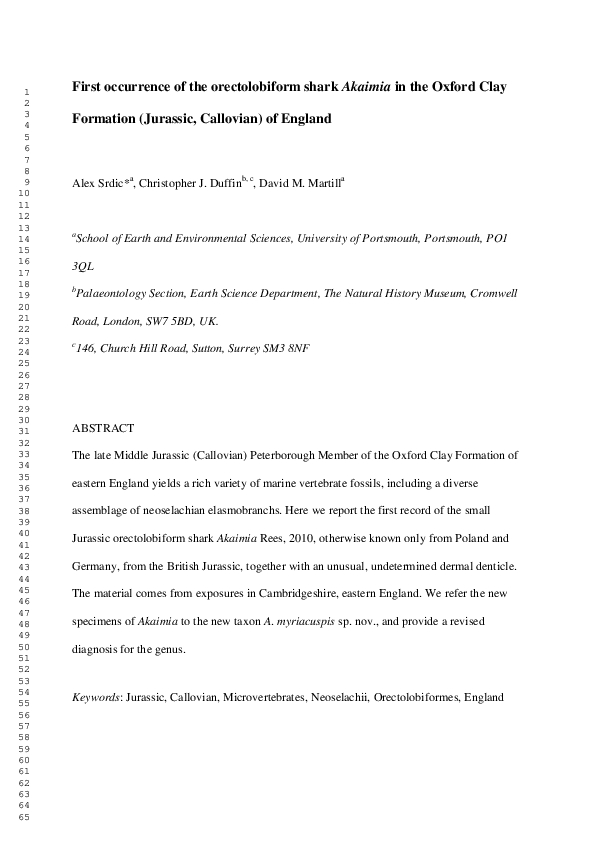 (PDF) First occurrence of the orectolobiform shark Akaimia in the ...