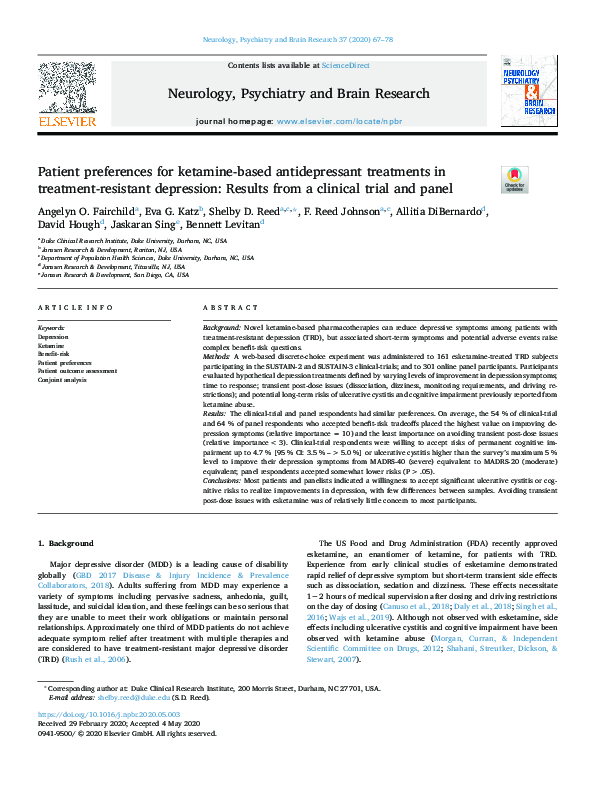 (PDF) Patient preferences for ketamine-based antidepressant treatments in treatment-resistant ...