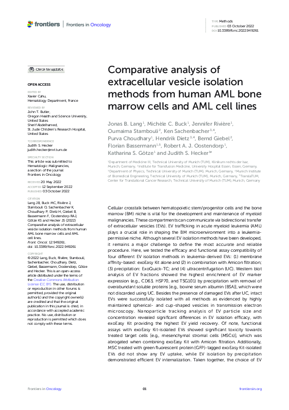 (PDF) Comparative analysis of extracellular vesicle isolation methods from human AML bone marrow ...