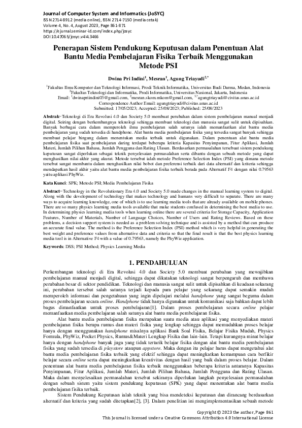 (PDF) Penerapan Sistem Pendukung Keputusan dalam Penentuan Alat Bantu Media Pembelajaran Fisika ...